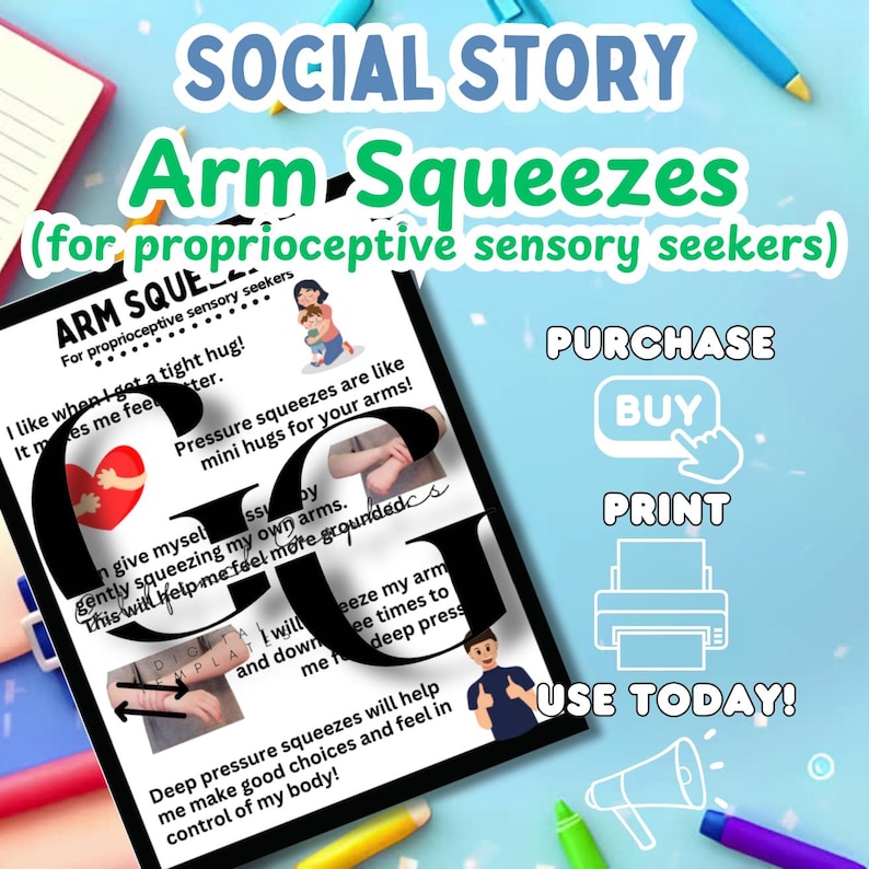 Social Story - Arm Squeezes, Printable, Social Story for Proprioceptive ...