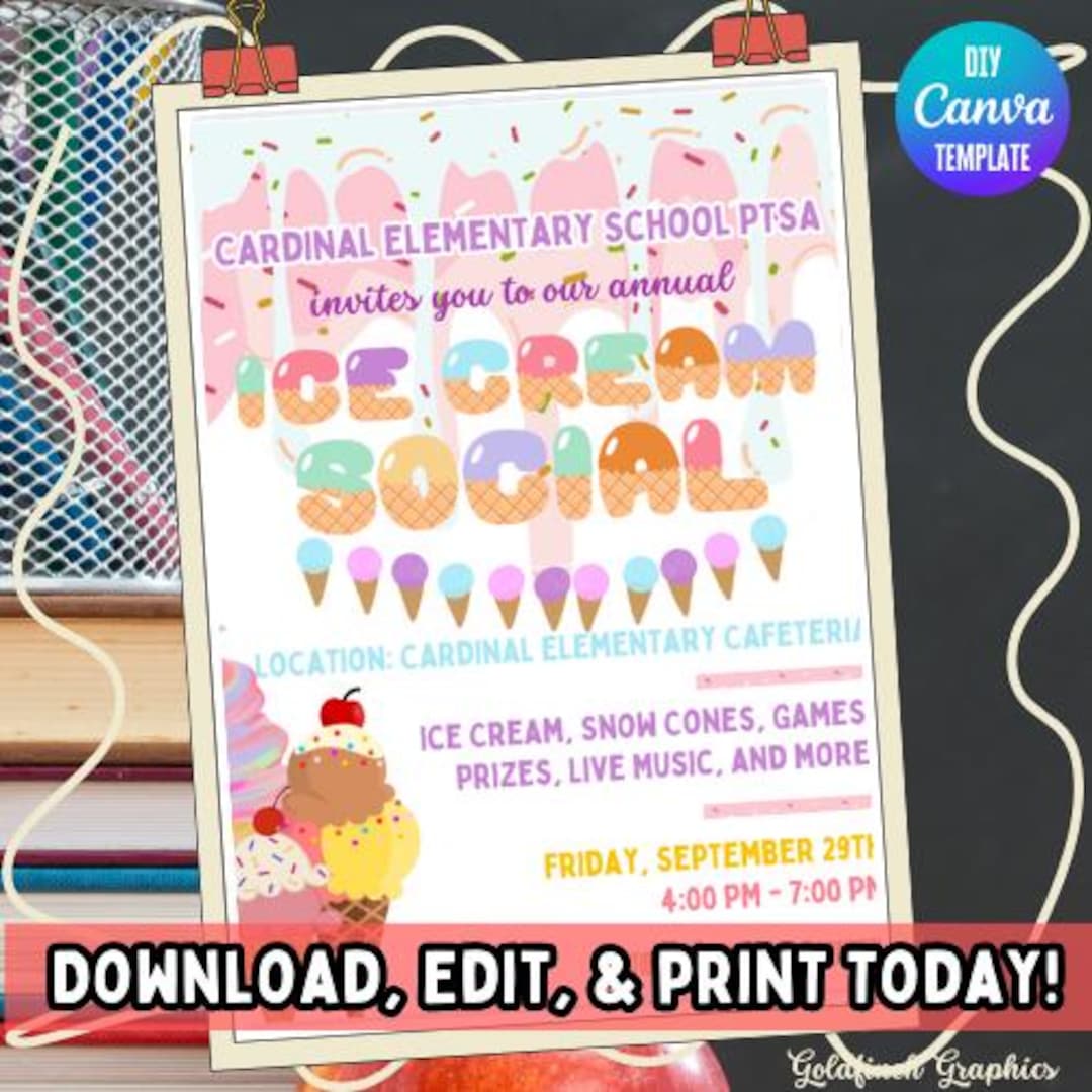 Ice Cream Social DIY Flyer Template - Etsy
