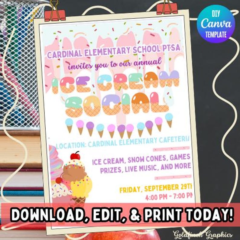 Ice Cream Social DIY Flyer Template - Etsy