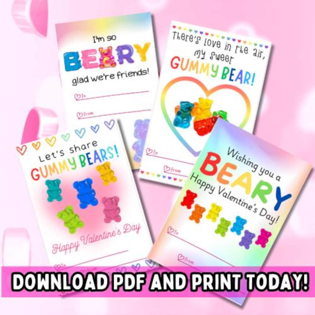 Valentines Day Printable Pdf's, Gummy Bear Valentines Cards - Etsy