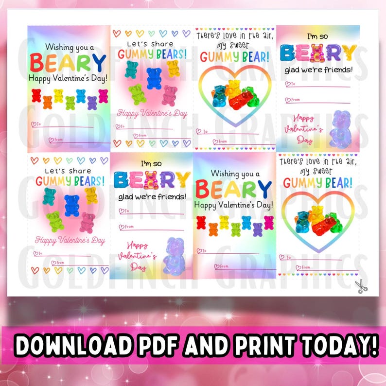 Valentines Day Printable Pdf's, Gummy Bear Valentines Cards - Etsy