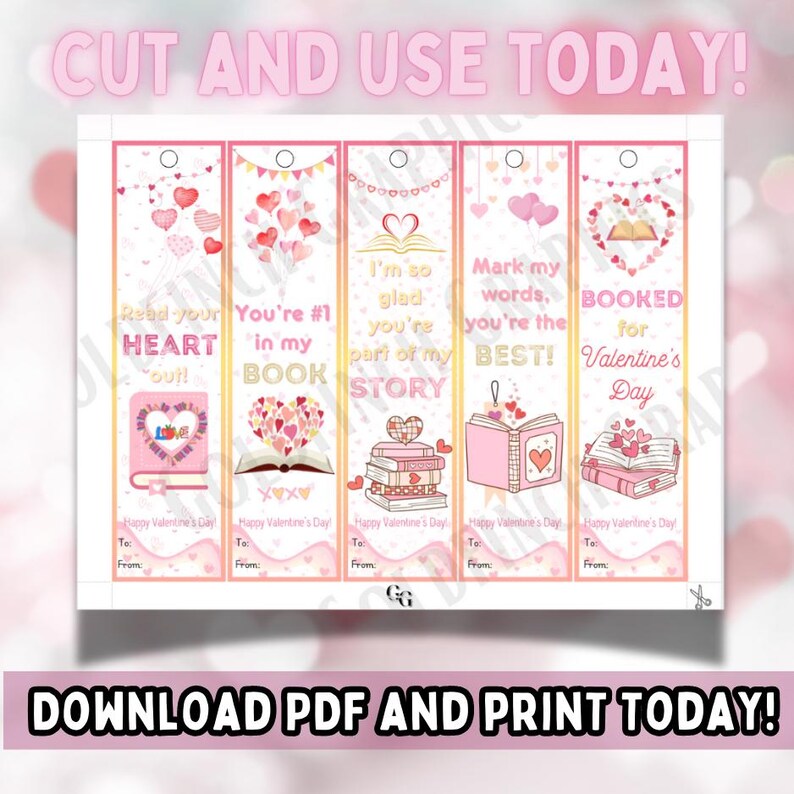 Bookmark Valentine's Day Printable PDF, Reading Themed Printable ...