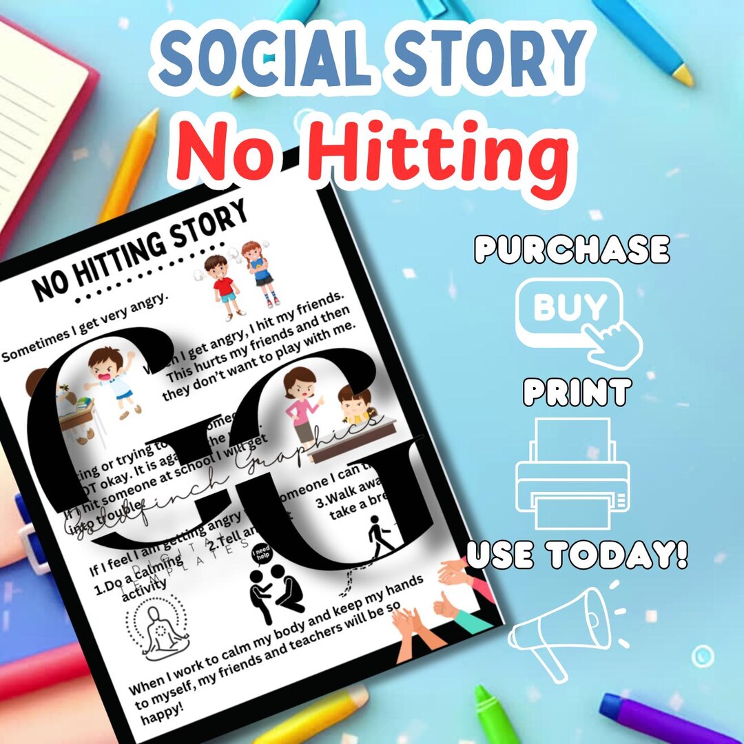 Social Story - No Hitting, Printable, Social Story on Keeping Hands to ...