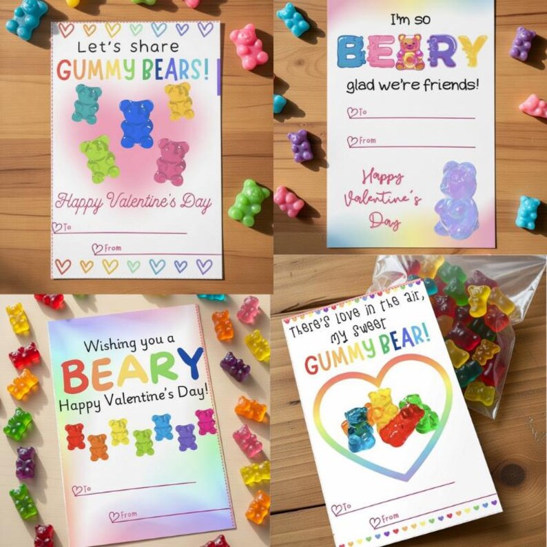 Valentines Day Printable Pdf's, Gummy Bear Valentines Cards - Etsy
