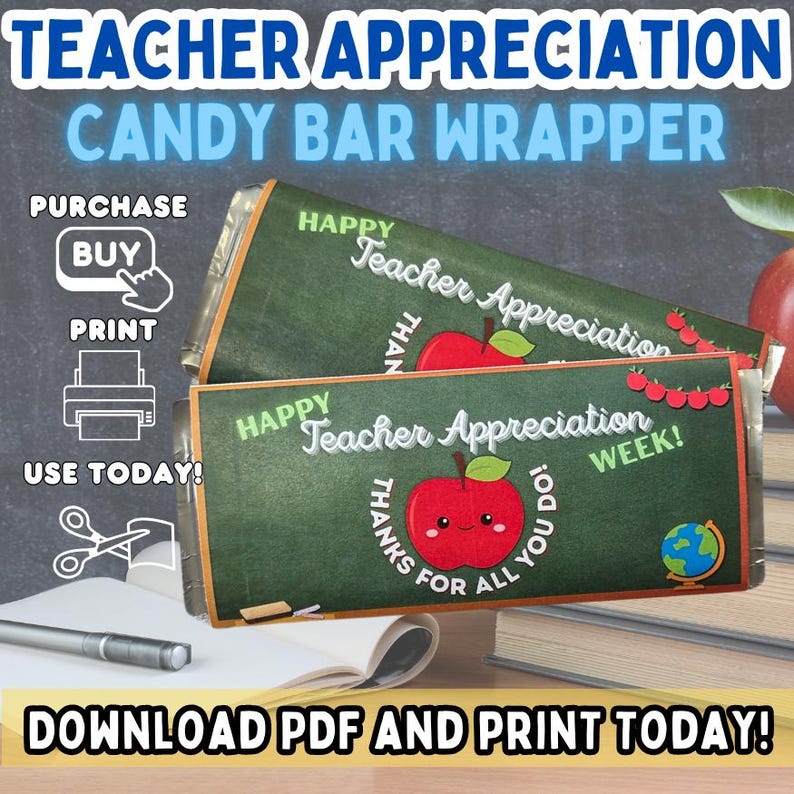 Teacher Appreciation Day Printable Candy Bar Wrapper, Gift for Teacher ...