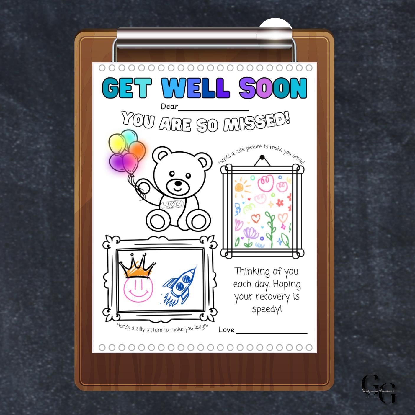 Get Well Soon Printable Coloring Sheet PDF, Get Well From Student to ...