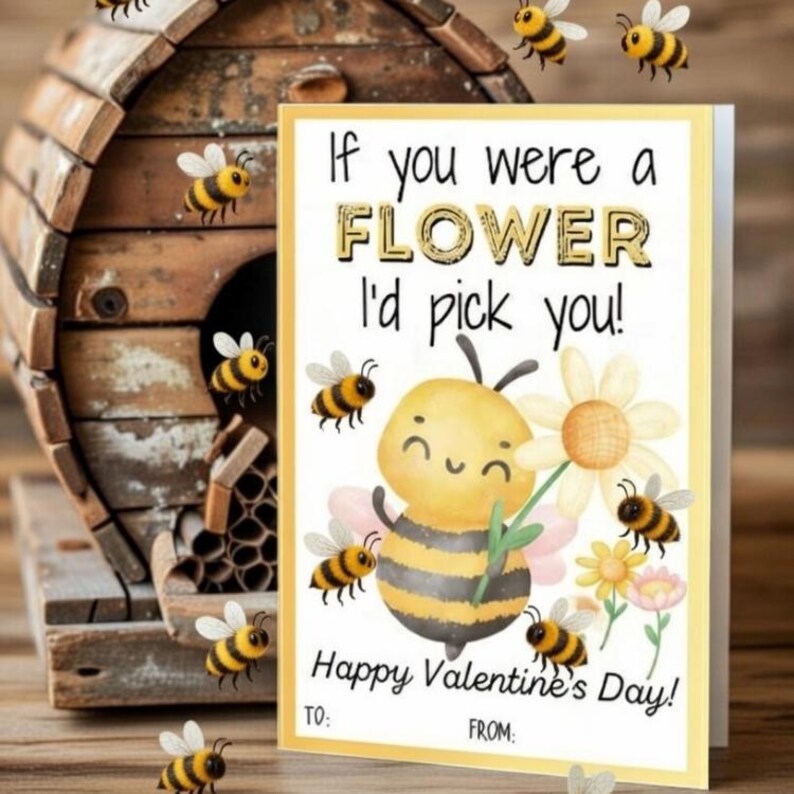 Bee Themed Valentine's Day Printable Cards PDF, Bee Printable ...