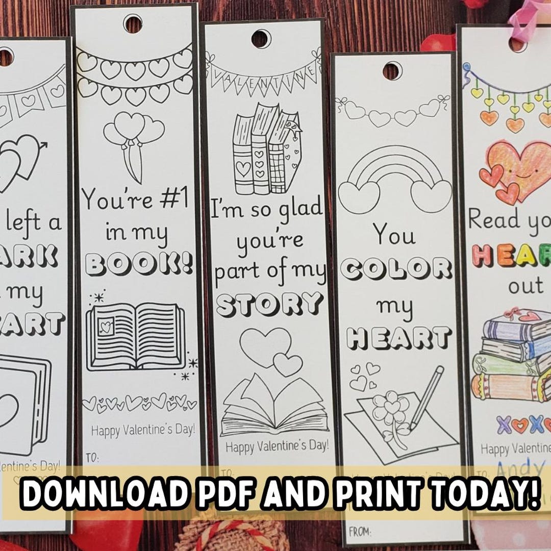 Bookmark Valentine's Day Printable PDF, Reading Themed Printable ...