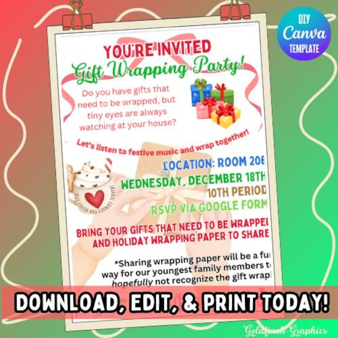 Gift Wrapping Party DIY Flyer Template - Etsy