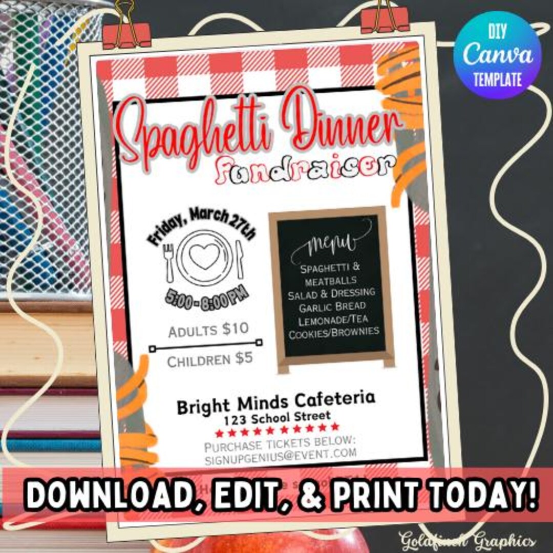 Spaghetti Dinner Fundraiser DIY Flyer Template - Etsy