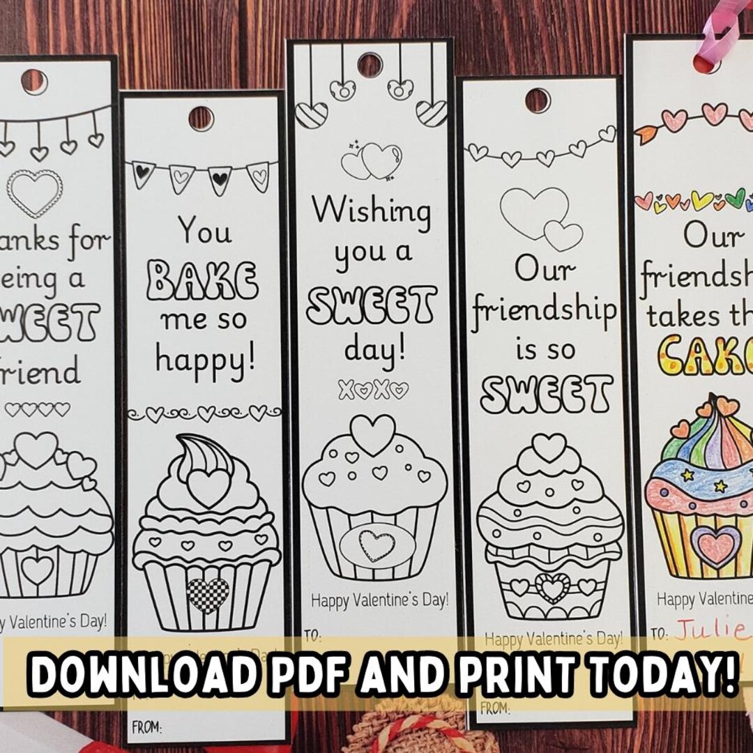 Bookmark Valentine's Day Printable PDF, Cupcake Themed Printable ...