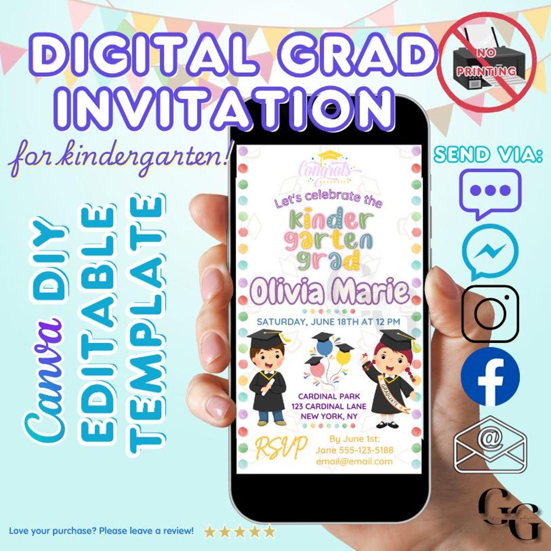 Editable Kindergarten Graduation Invitation: DIY Electronic Template ...