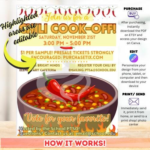 Chili Cook-off DIY Flyer Template - Etsy