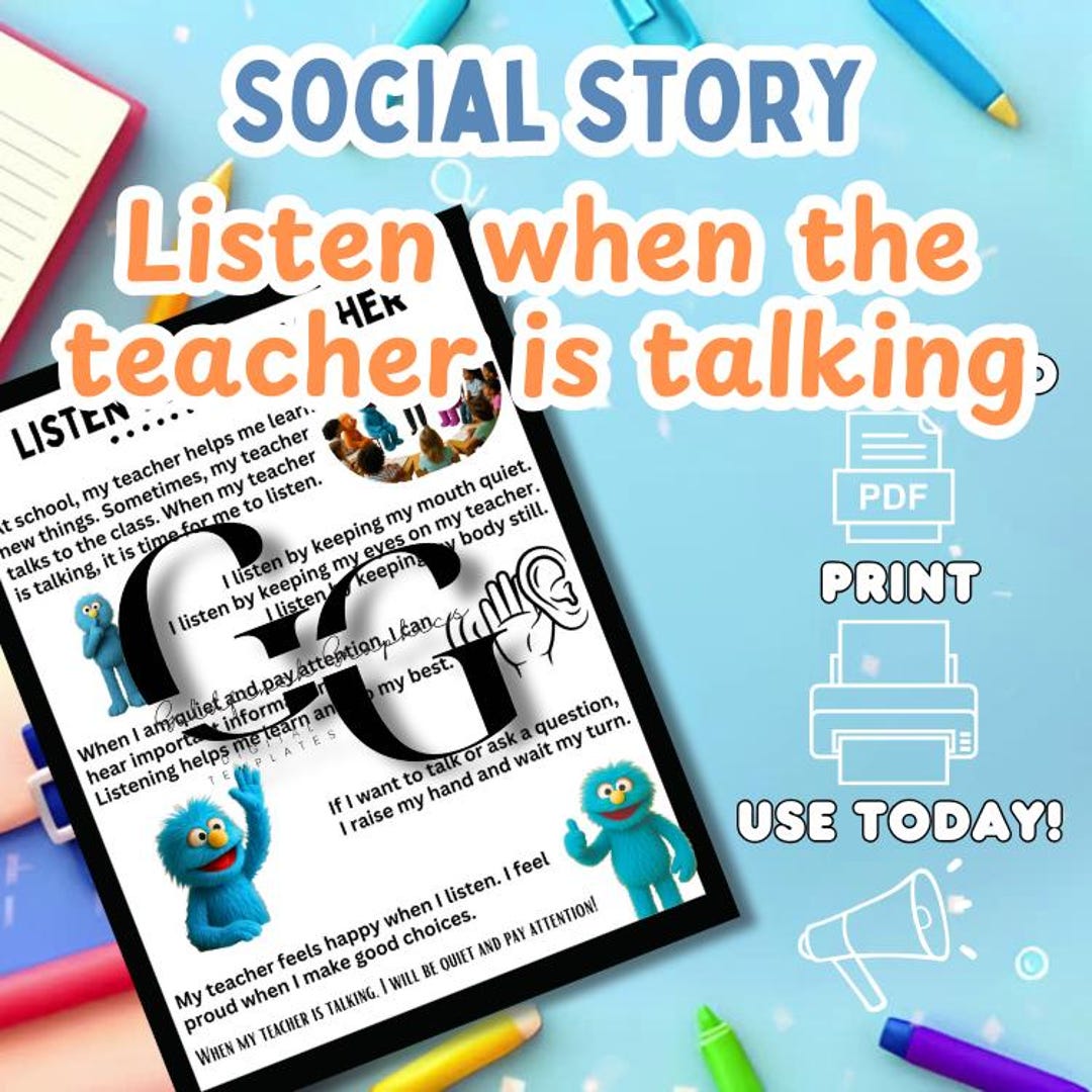 Social Story - Listen to the Teacher, Printable, Social Story for ...