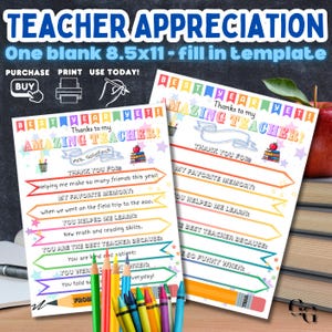 Teacher Appreciation Printable Template PDF, Teacher Gift From Student ...