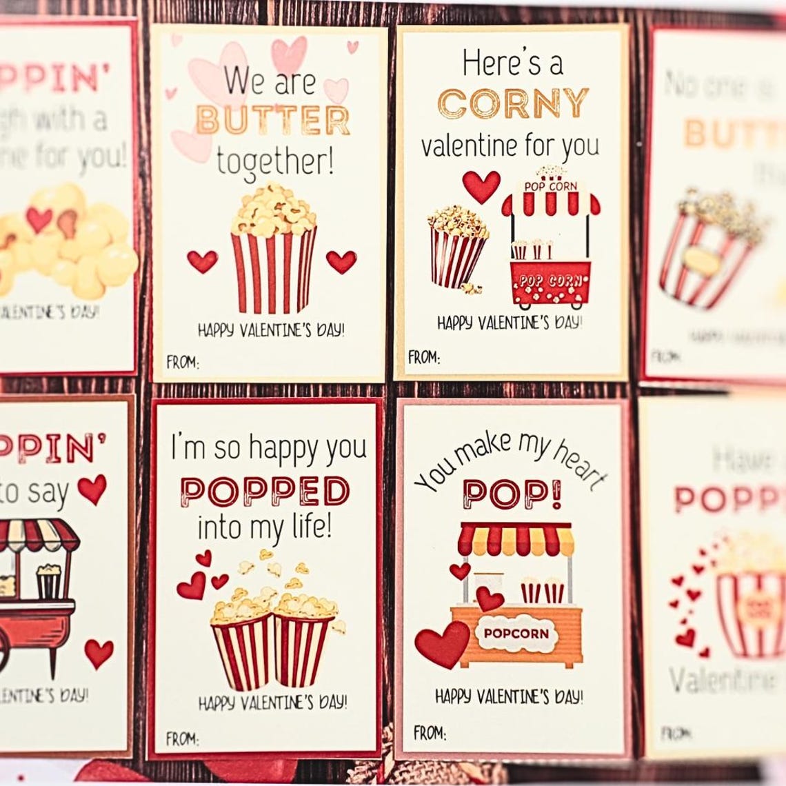 Popcorn Themed Valentine's Day Printable Cards PDF, Popcorn Printable ...