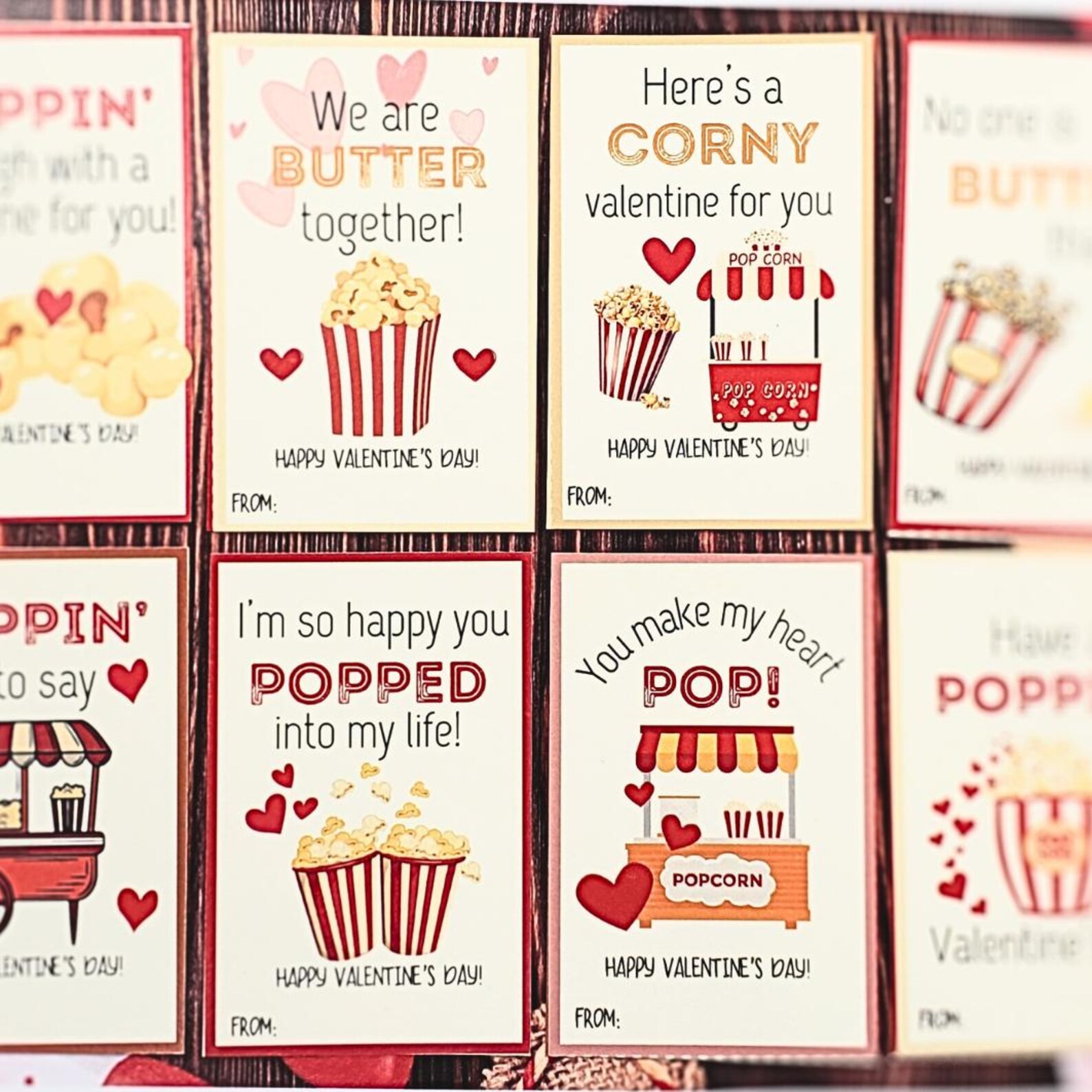 Popcorn Themed Valentine's Day Printable Cards PDF, Popcorn Printable ...