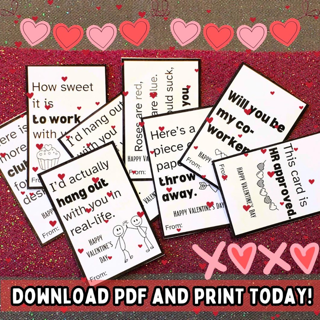 Coworker Valentine's Day Printable Cards PDF, Funny Work Printable ...