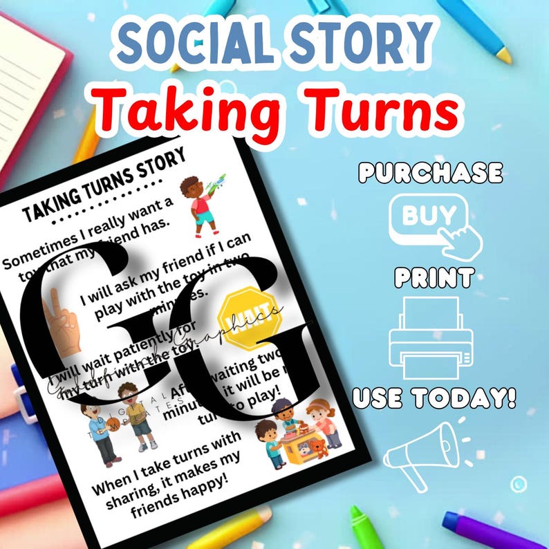 Social Story - Taking Turns, Printable, Social Story for Children Who ...