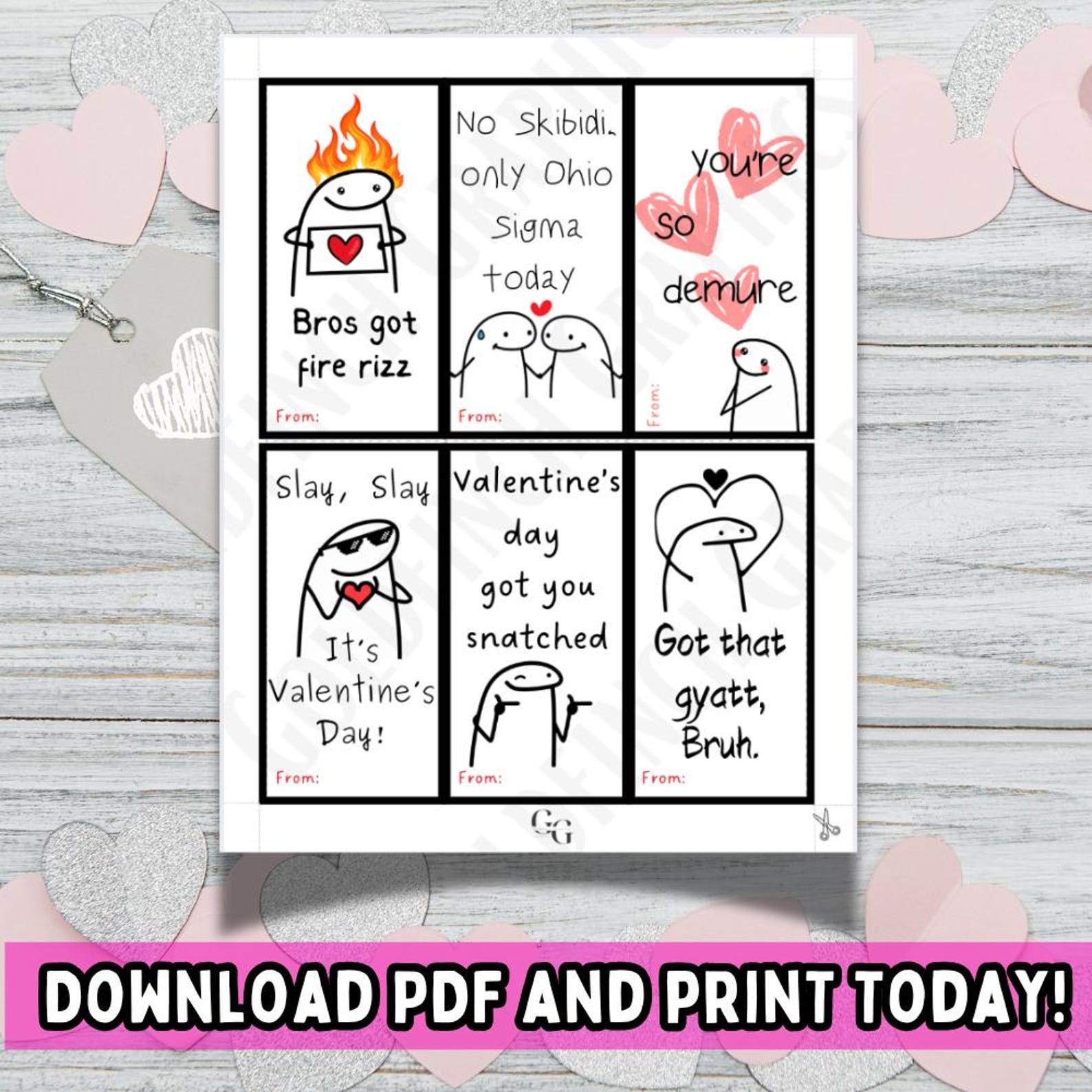 Slang Kids Valentine's Day Printable Cards PDF, Funny Printable ...