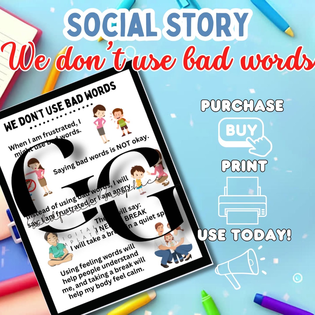 Social Story - We Don't Use Bad Words, Printable, Social Story, Social ...