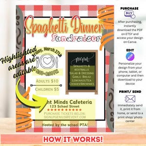 Spaghetti Dinner Fundraiser DIY Flyer Template - Etsy