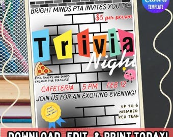 Trivia Night Flyer, Editable Game Night Invitation, Trivia Night ...