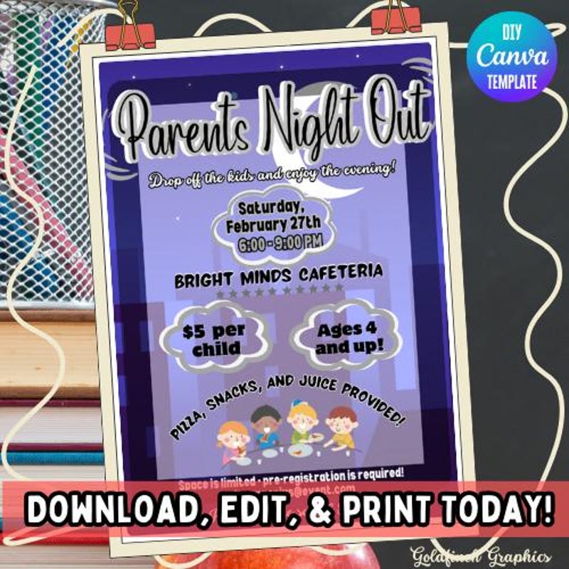 Parents Night Out Flyers - Etsy