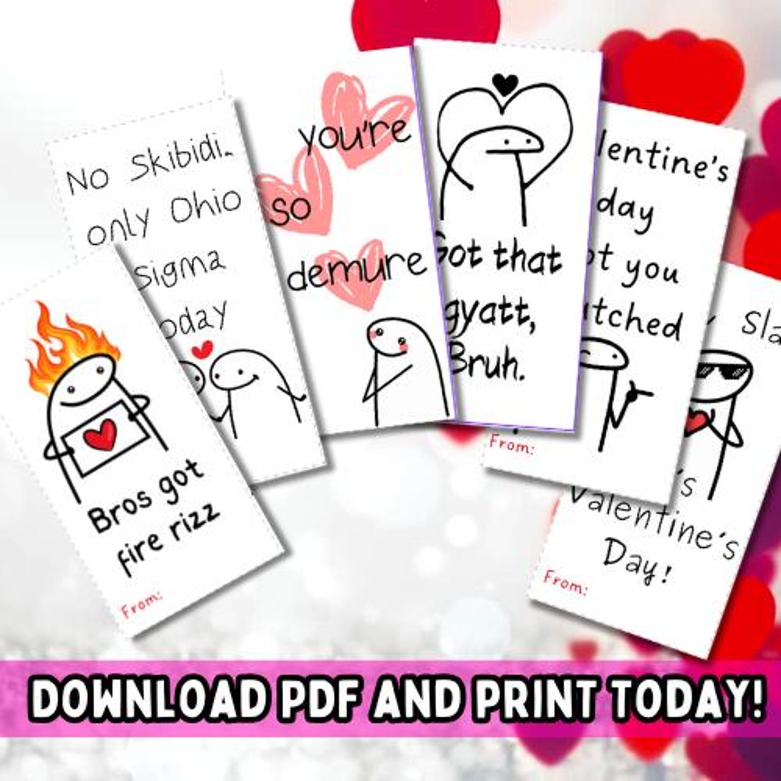 Slang Kids Valentine's Day Printable Cards PDF, Funny Printable ...