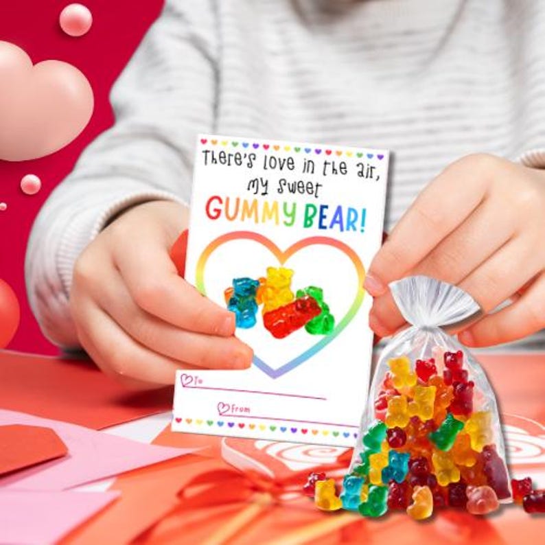 Valentines Day Printable Pdf's, Gummy Bear Valentines Cards - Etsy