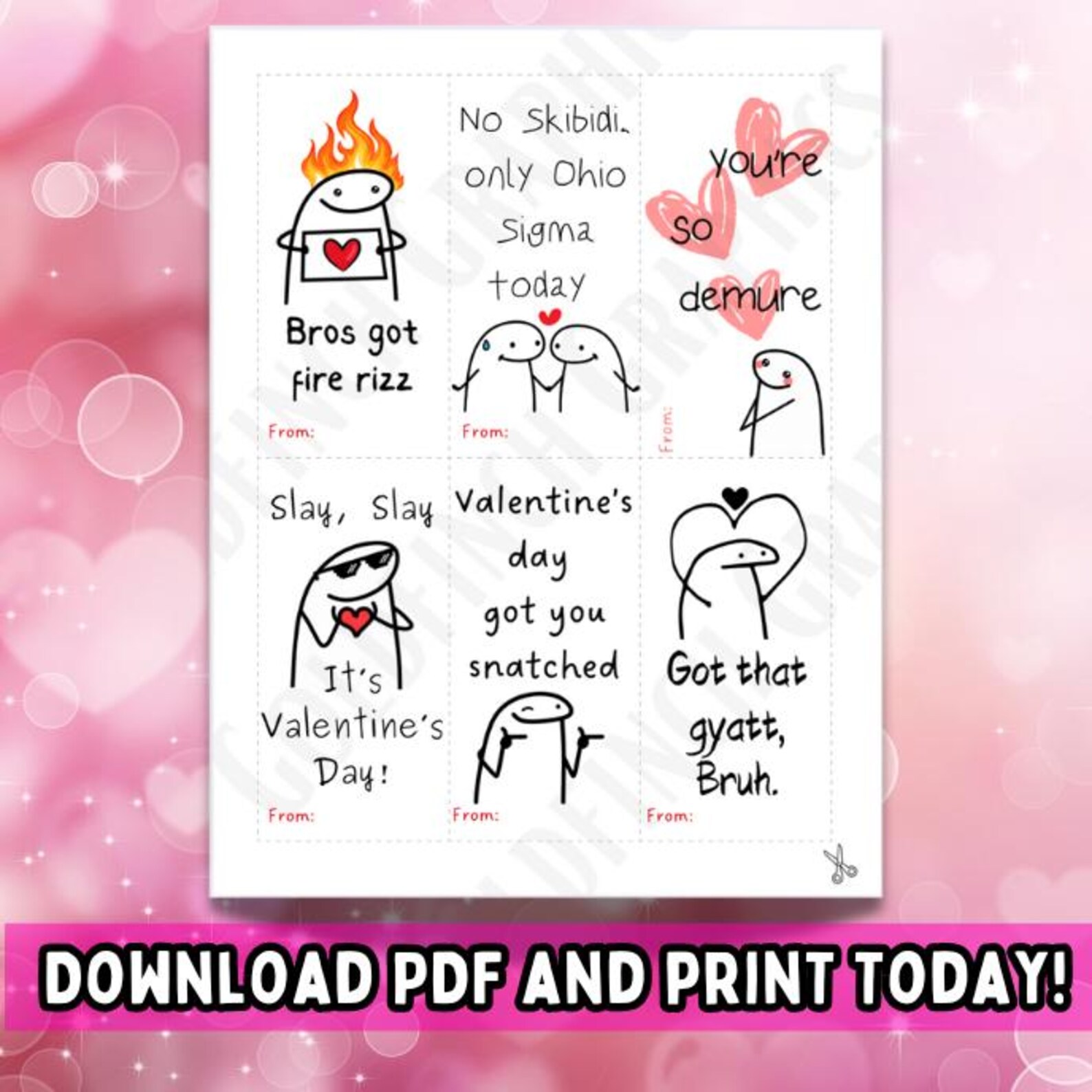 Slang Kids Valentine's Day Printable Cards PDF, Funny Printable ...