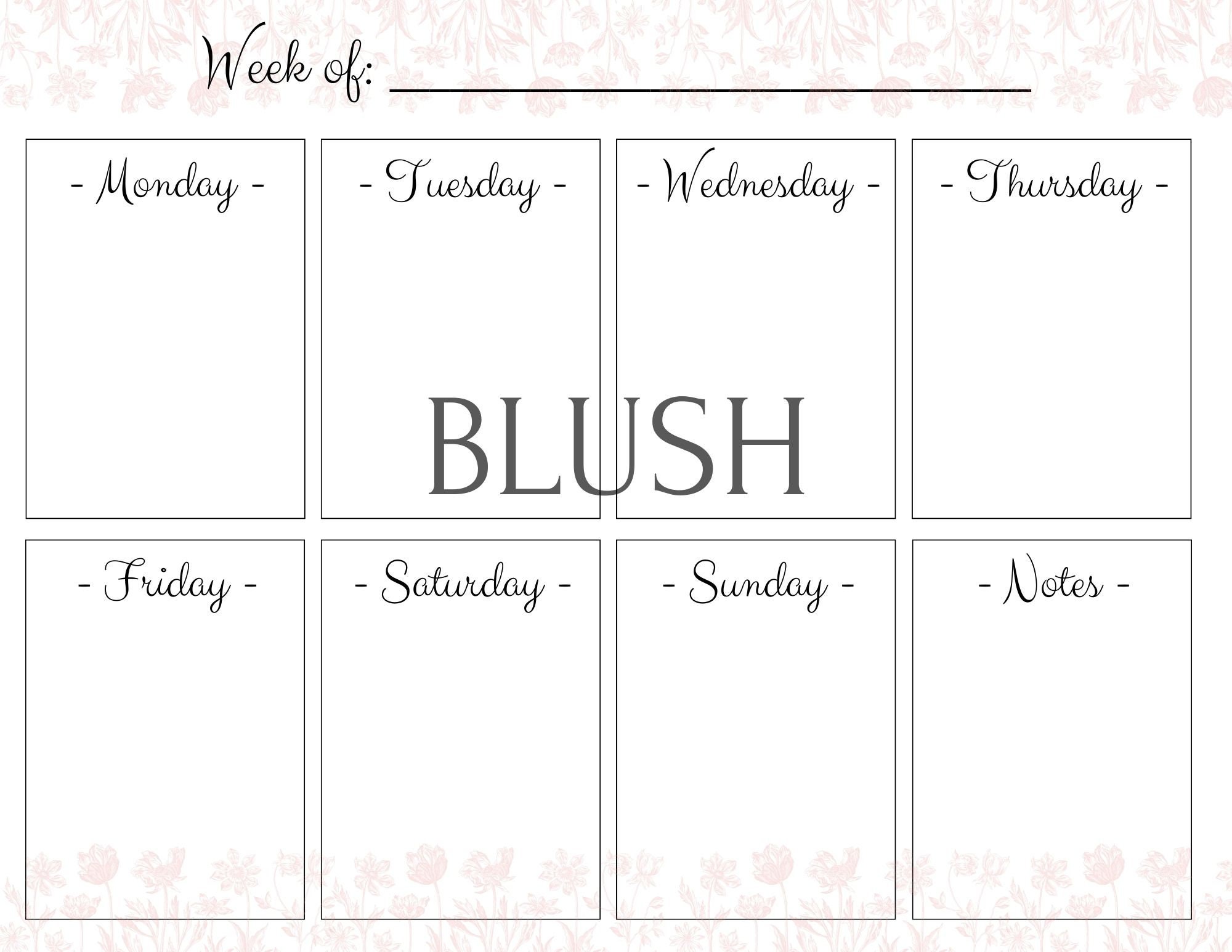 Weekly Overview Printable Planner Template - Undated - Blush - Pink - Etsy