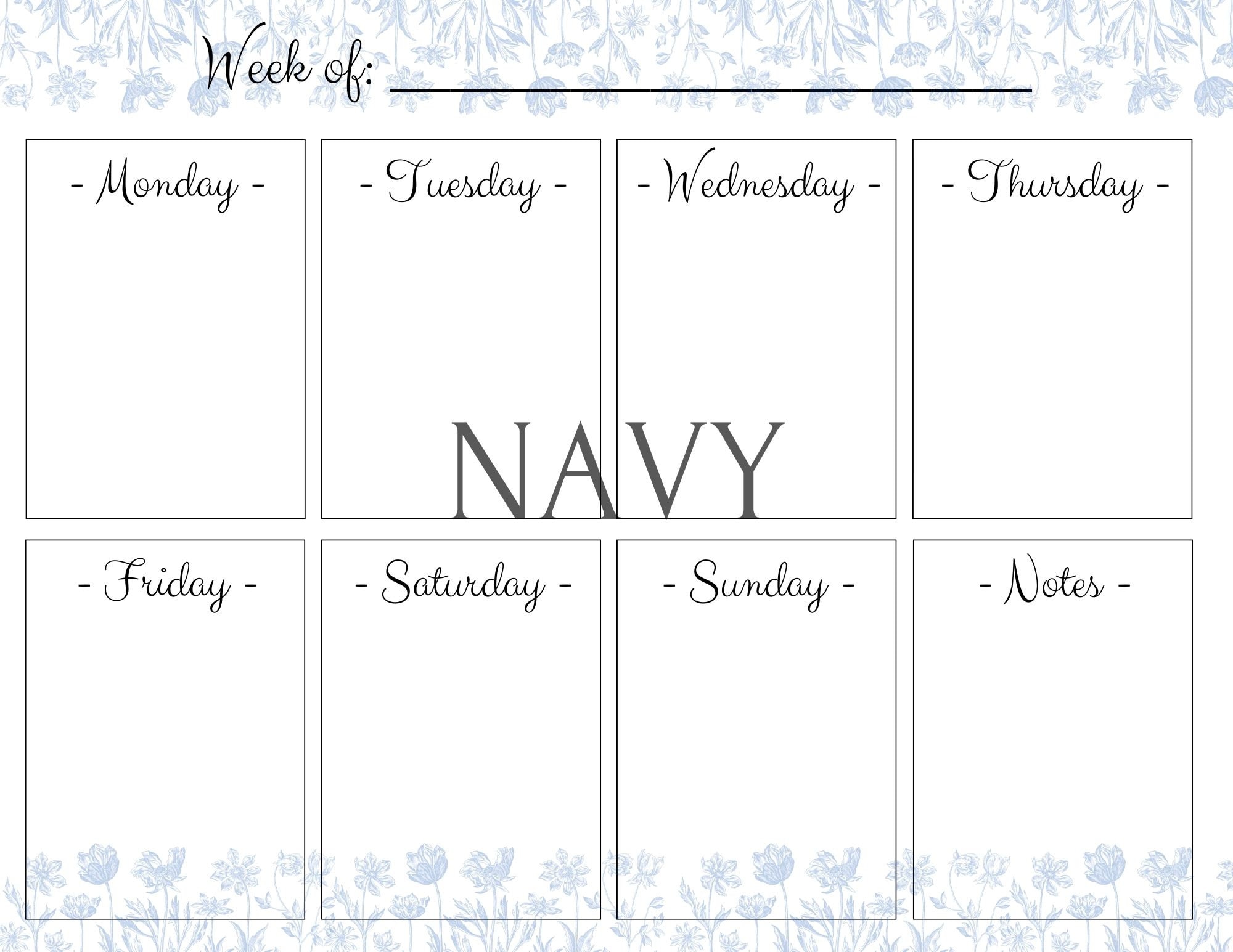 Weekly Overview Printable Planner Template - Undated - Navy - Blue - Etsy