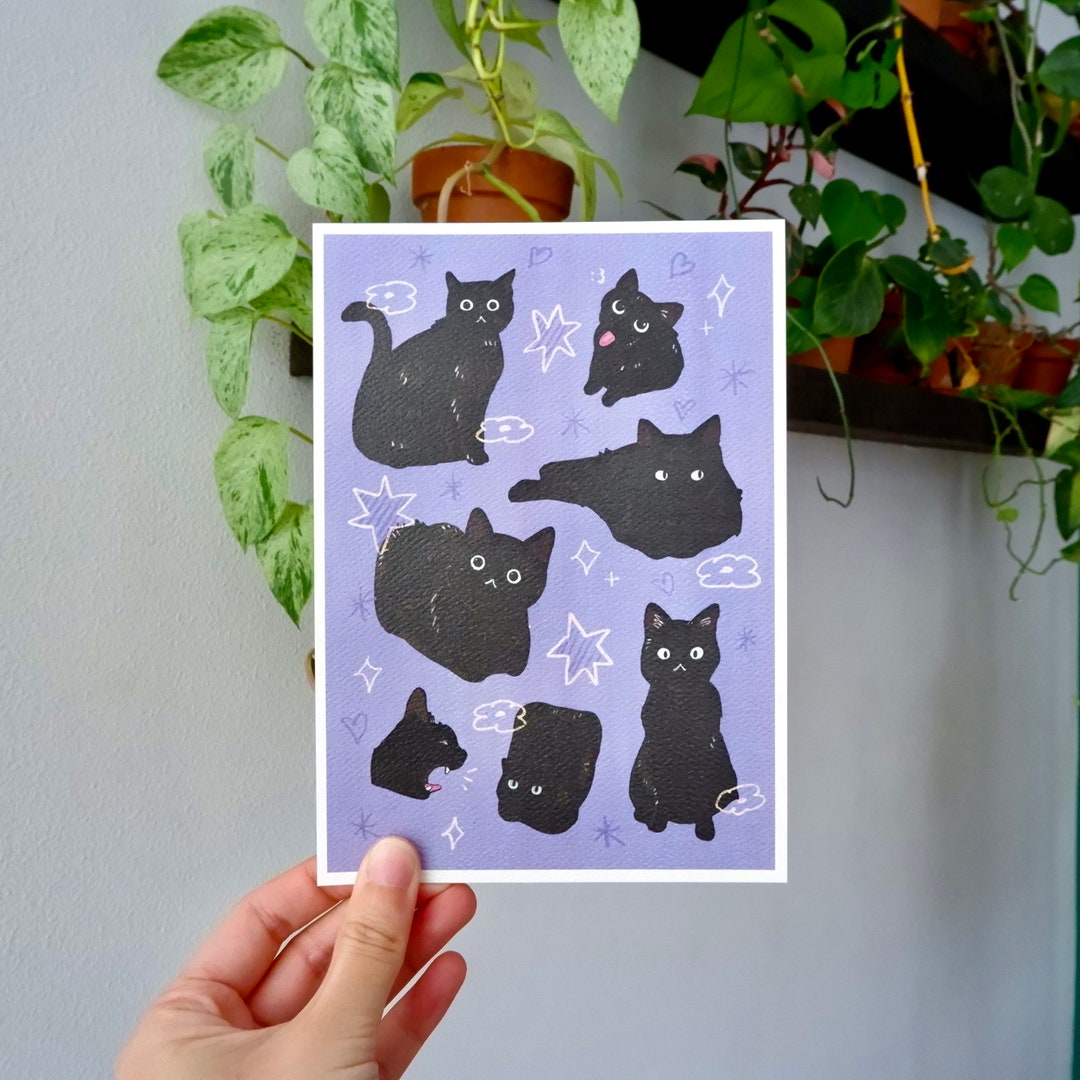 Black Cat Art Print | Cute Void Cat Art Illustration - Etsy