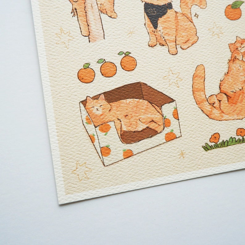 Orange Tabby Cat Art Print: Cozy Hand-drawn Illustration (5x7 Inch) - Etsy