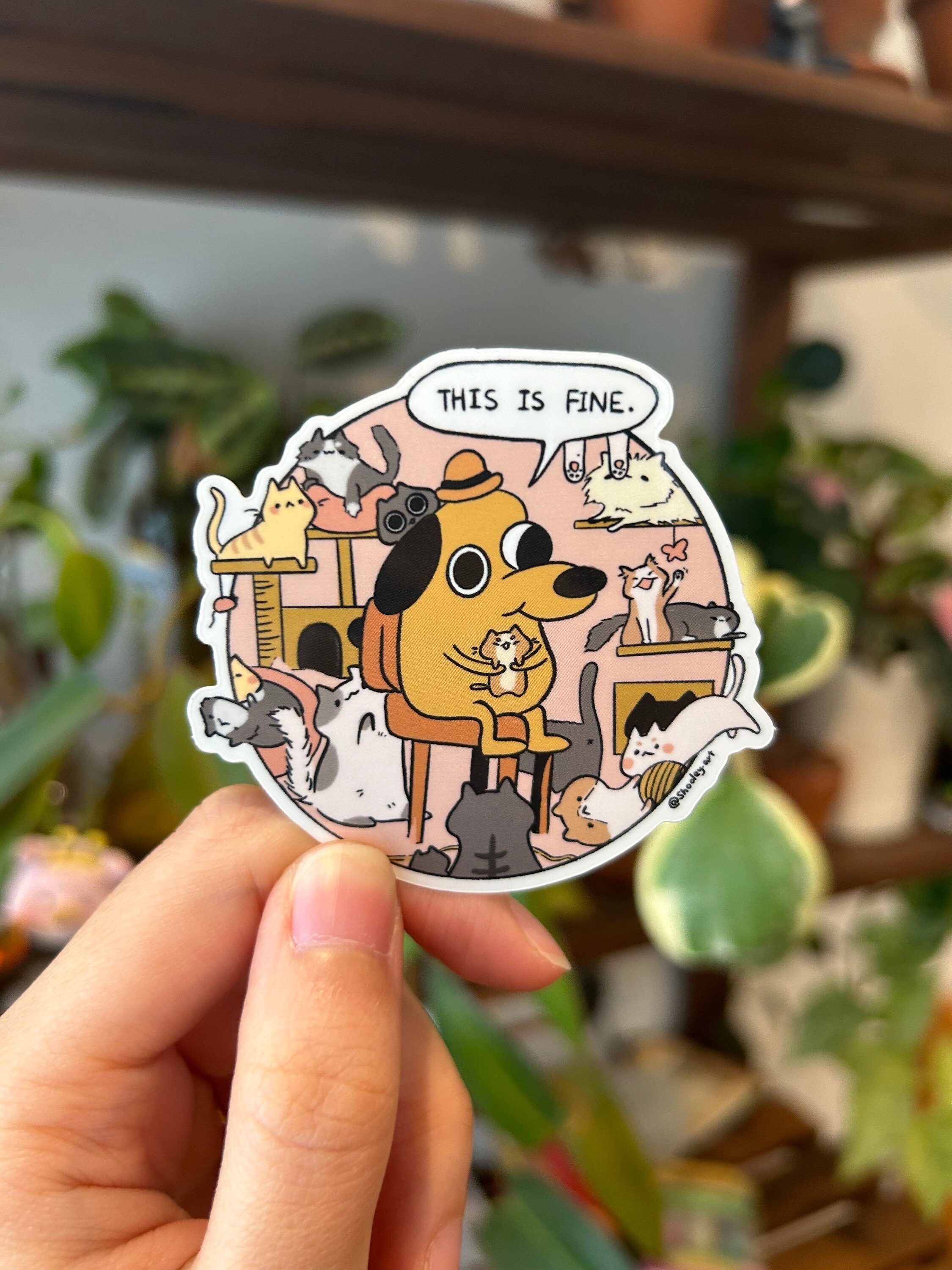 This is Fine Cat Sticker Meme Dog Sticker, Cat Sticker, Laptop Vinyl ...