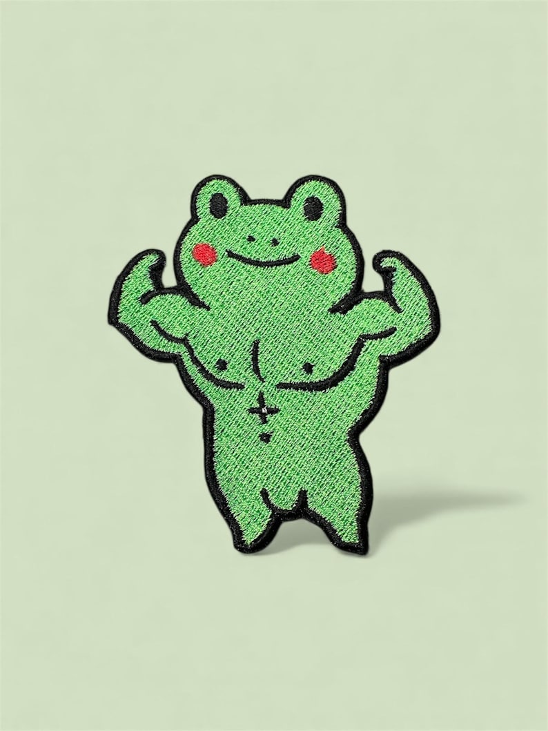 Unreasonably Buff Frog Iron-on Patch – Funny Muscle Embroidery for ...