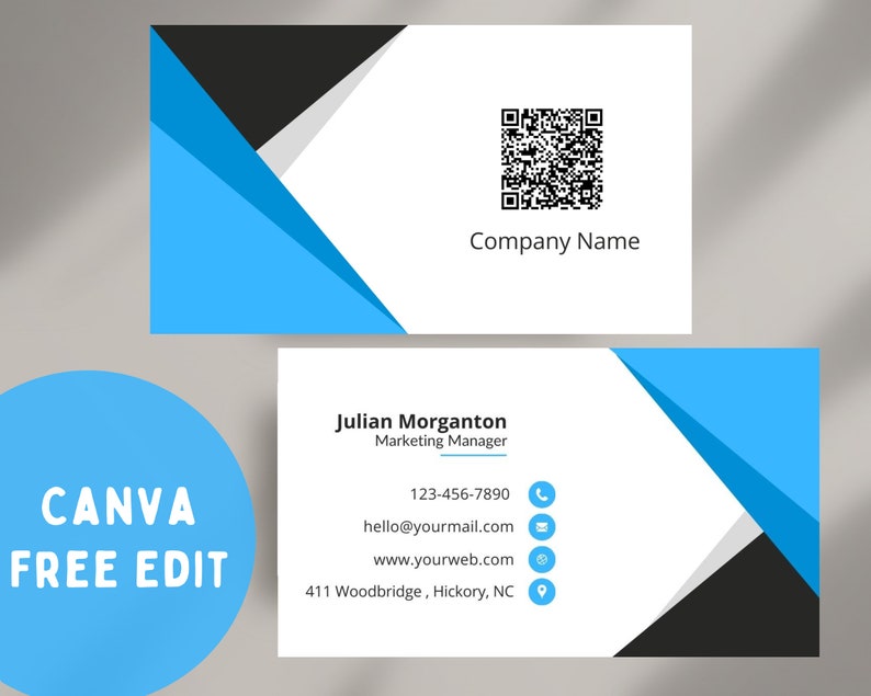 Blue & White Business Card || QR Code || Fill in Service - Etsy Australia