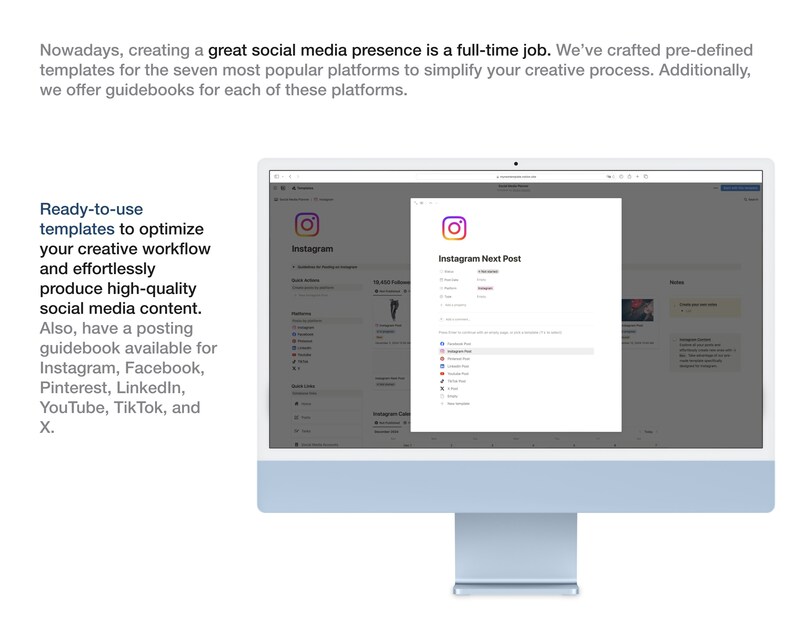 Notion Template Social Media Planner, Content Planner for Content Creators, Social Media ...