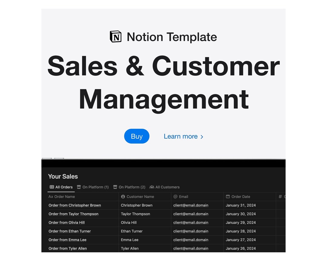 Notion Template Sales and Customer Management, Ultimate Order Tracker ...
