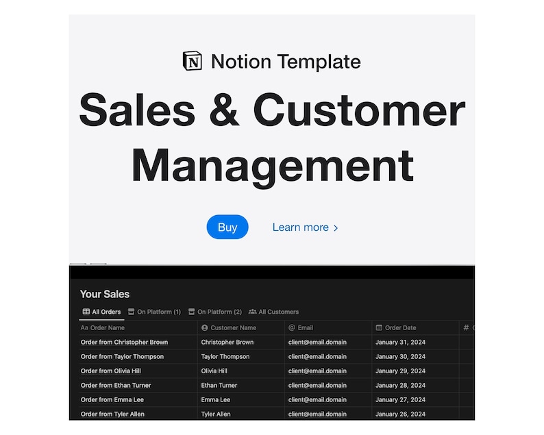 Notion Template Sales and Customer Management, Ultimate Order Tracker, Notion Sales Manager ...