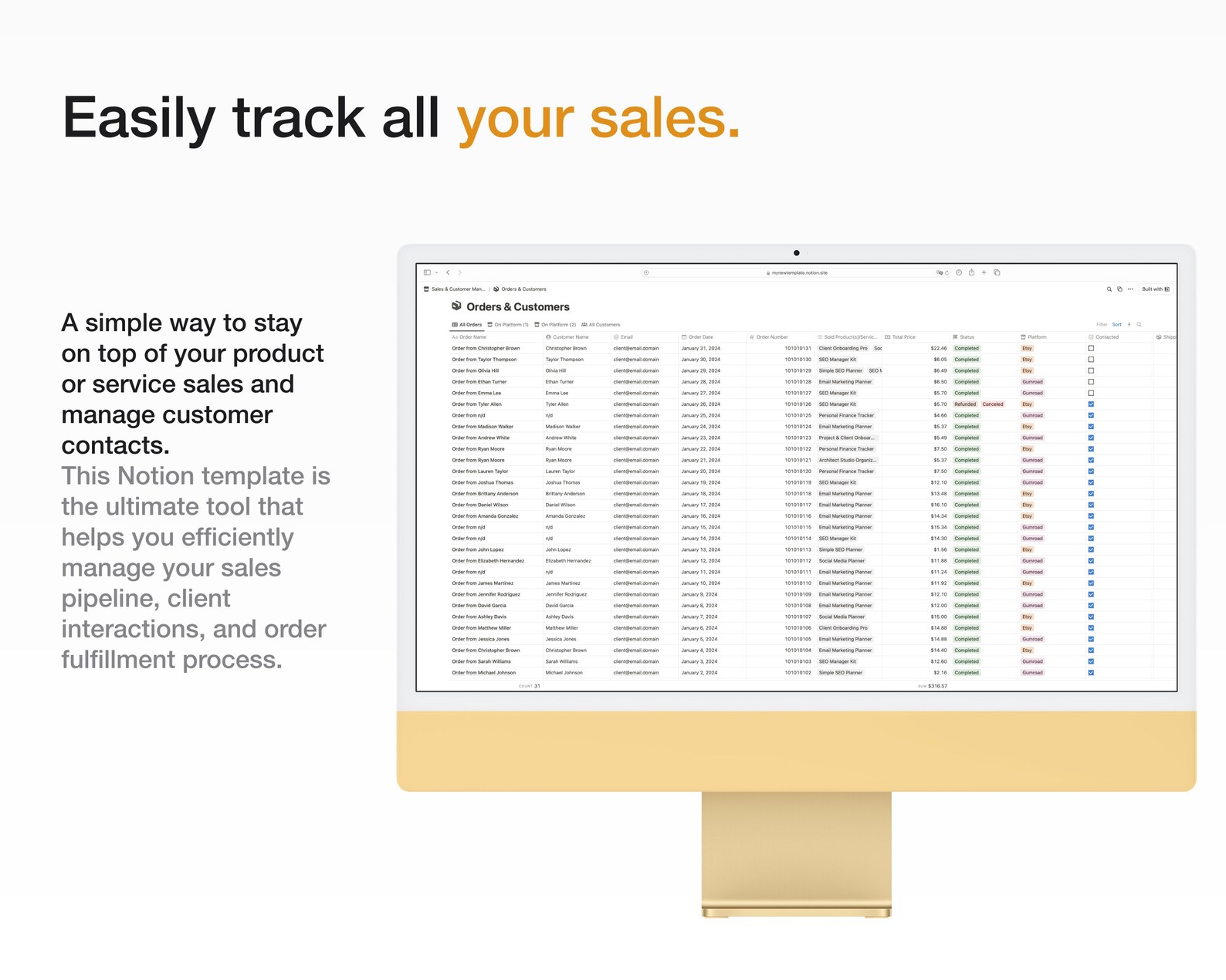 Notion Template Sales and Customer Management, Ultimate Order Tracker ...