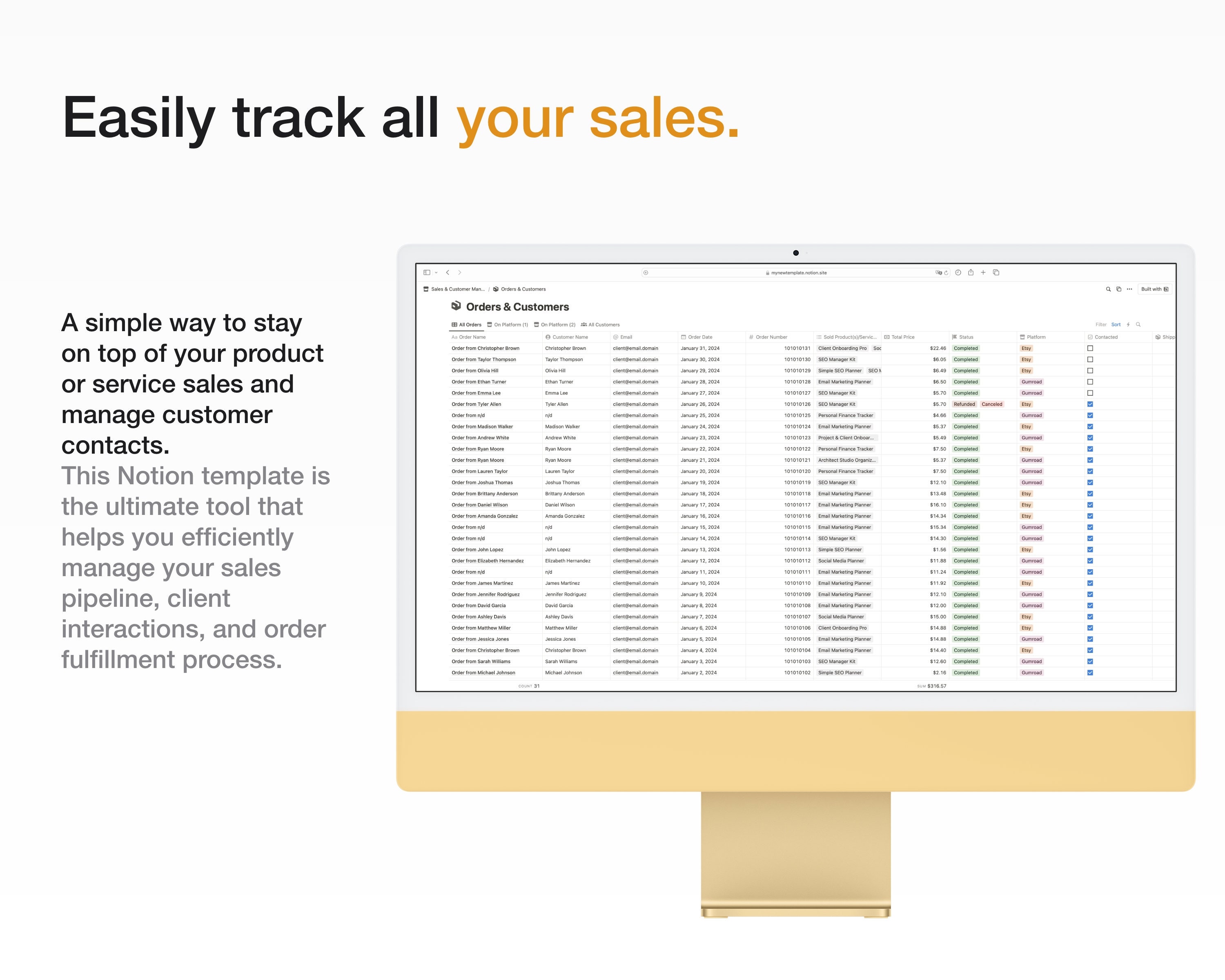 Notion Template Sales and Customer Management, Ultimate Order Tracker ...