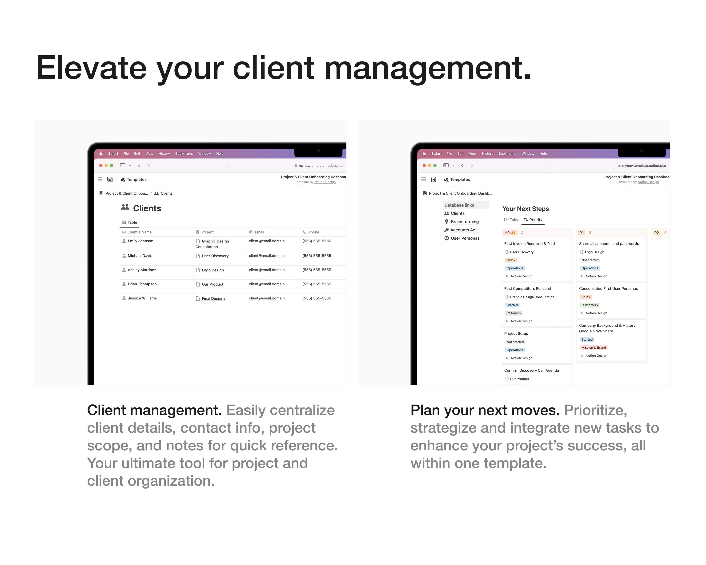 Notion Template Project & Client Onboarding, Project Orientation Dashboard, Client Dashboard ...