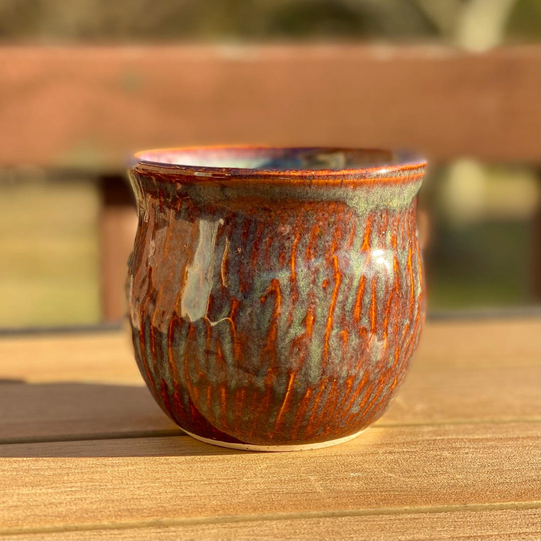 16 Oz Copper and Gray Blue Handleless Ceramic Mug, Handmade Pottery - Etsy