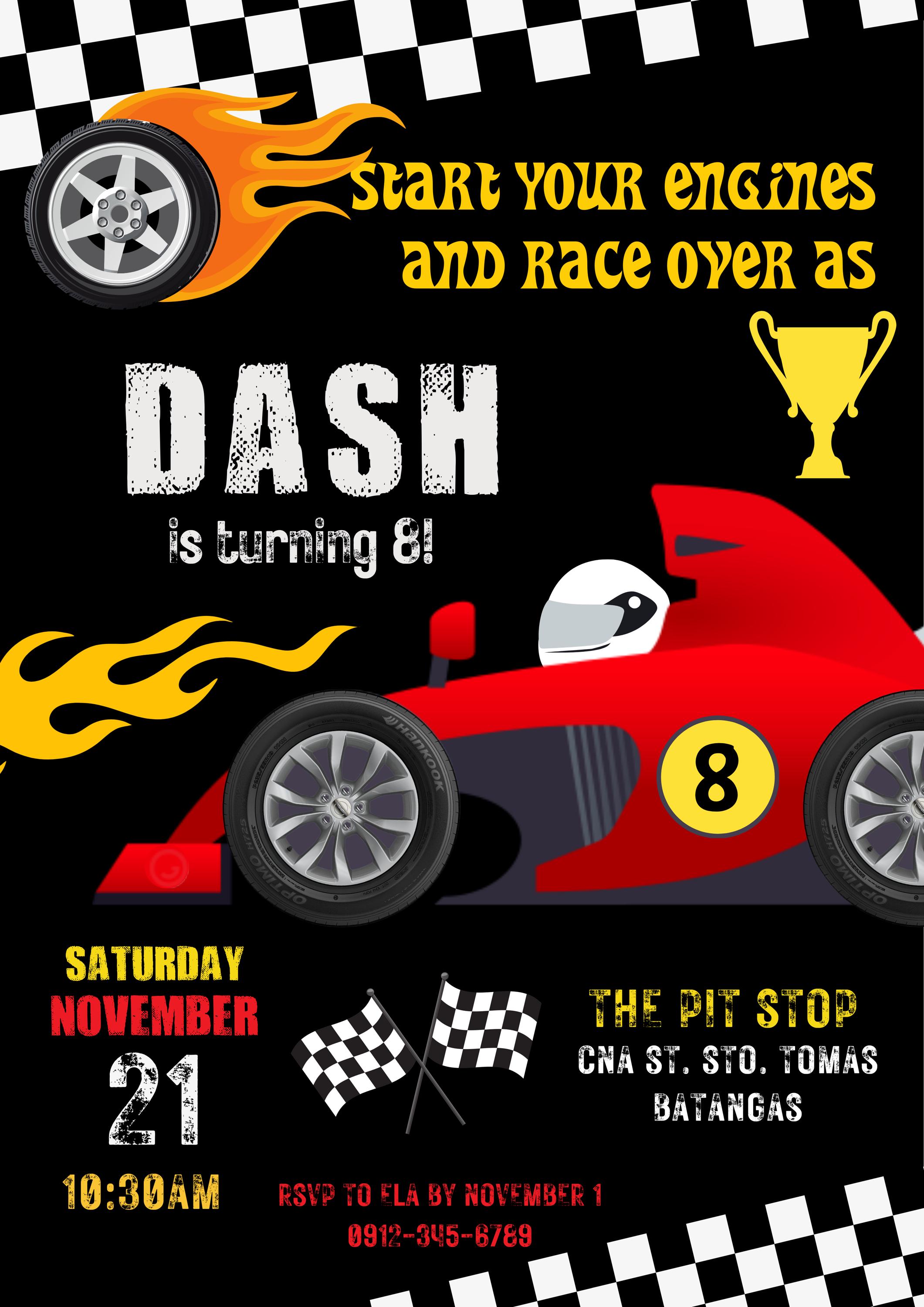 Vintage Blue Race Car Digital Invitation Birthday Party Invitation ...