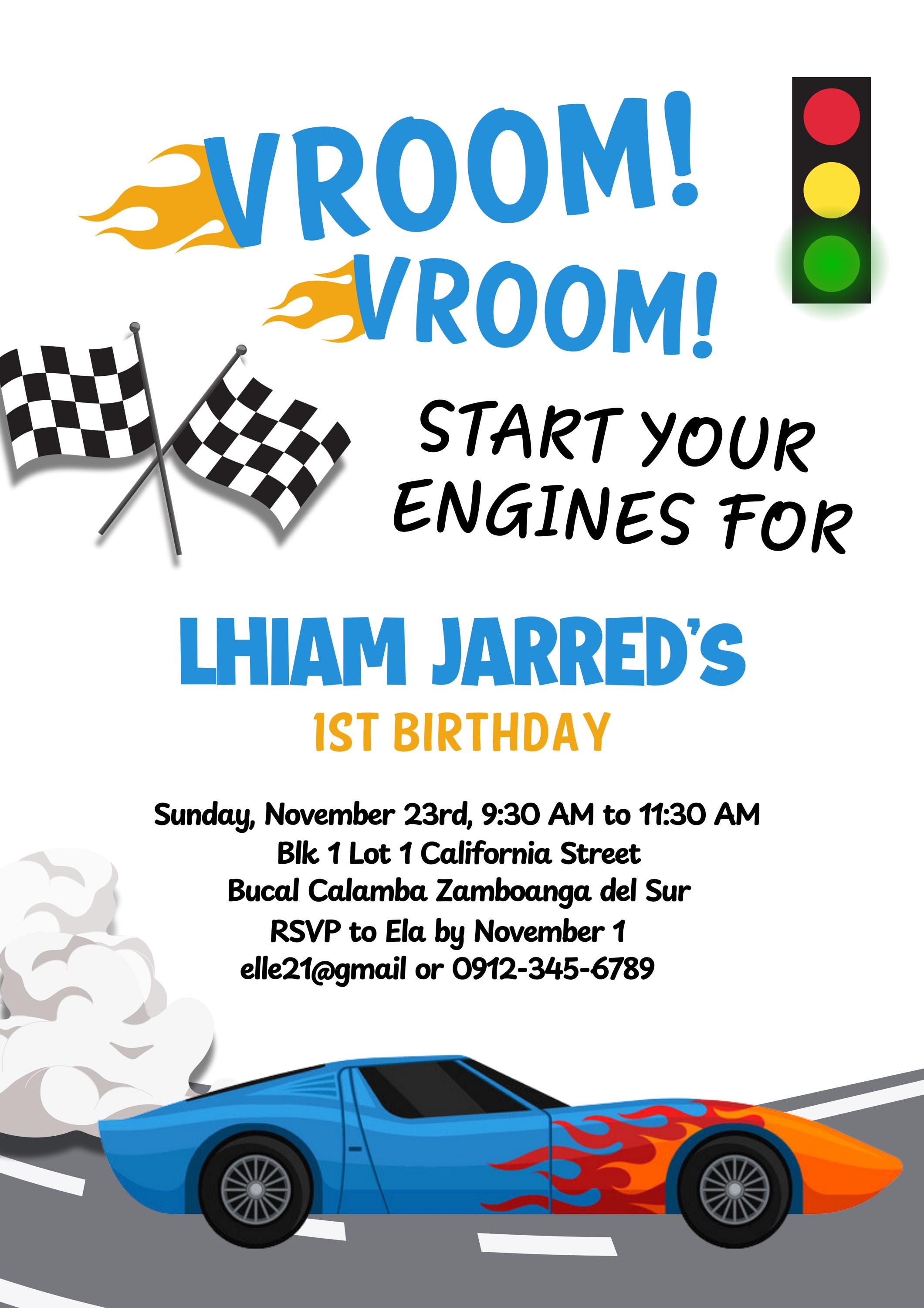 Vintage Blue Race Car Digital Invitation Birthday Party Invitation ...
