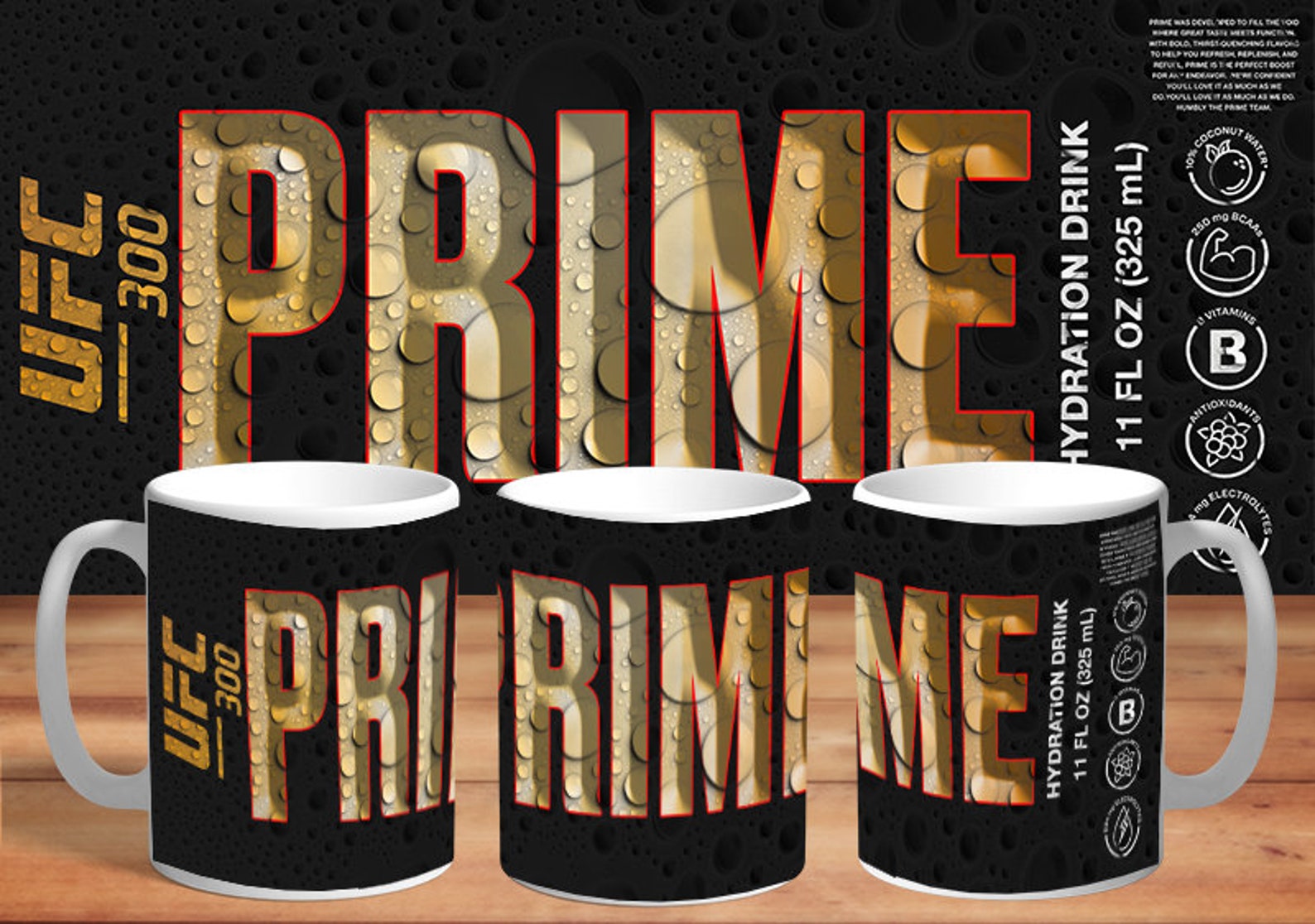 UFC 300 Prime Drink 4 Tumblers Template 20oz 2 Mugs Template 11oz and 6 ...
