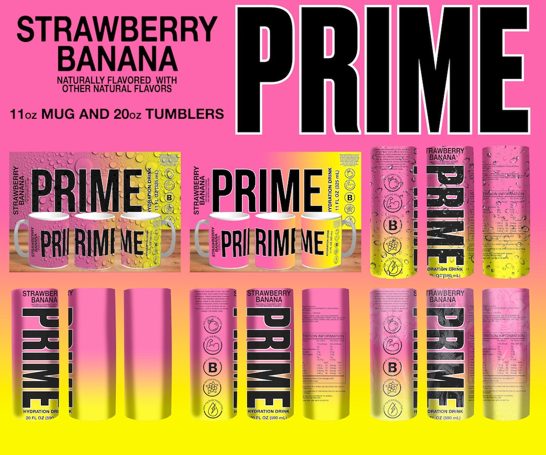 Strawberry Banana Prime Drink 4 Tumblers Template 20oz 2 Mugs Template ...