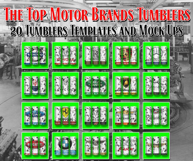 The Top Motor Brands TUMBLERS Templates Pack 20 Templates 20 Mock Ups ...